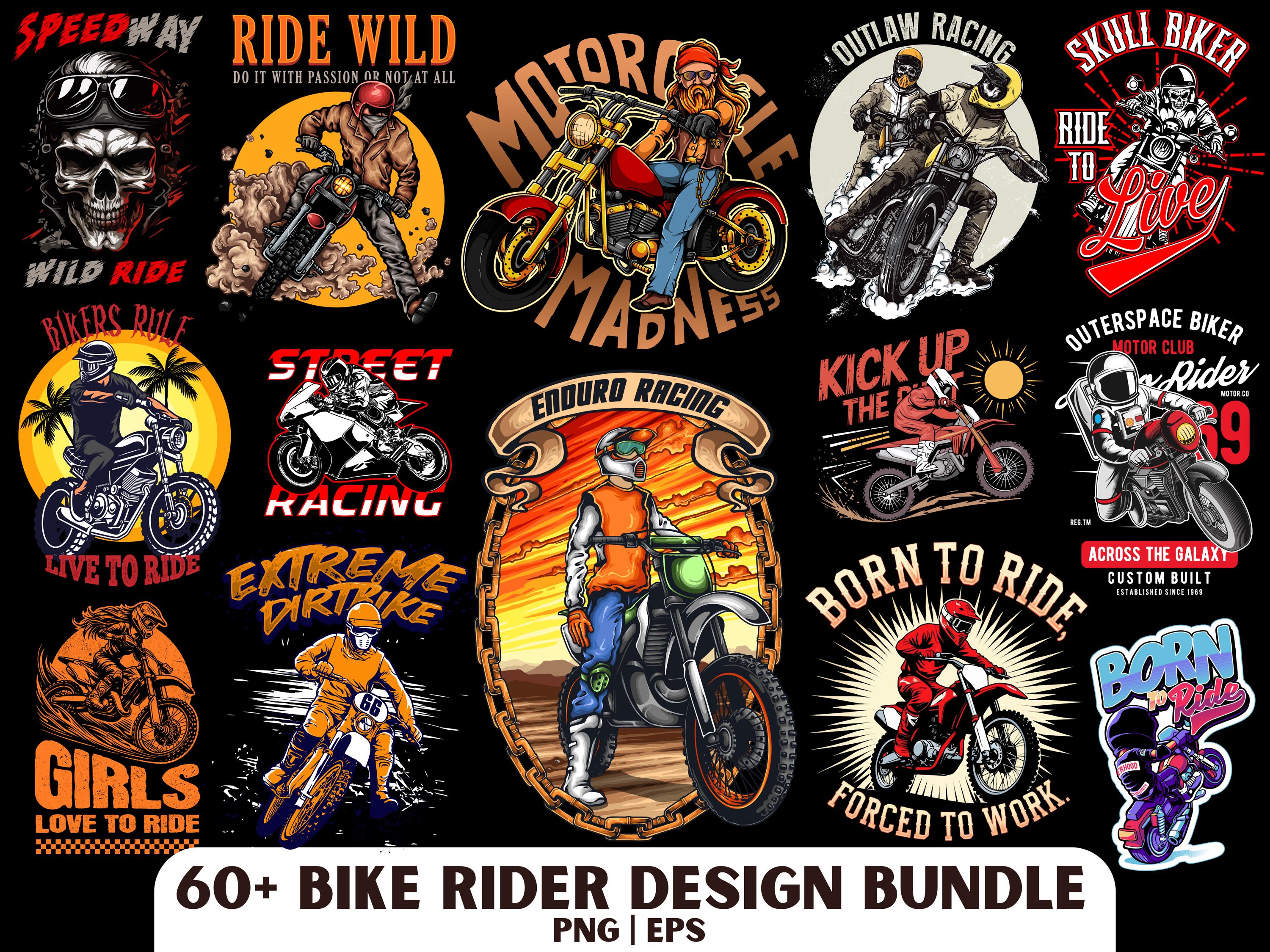 Bike Rider Design Bundle: Motorcycle Shirt Design PNG and EPS Editable ...