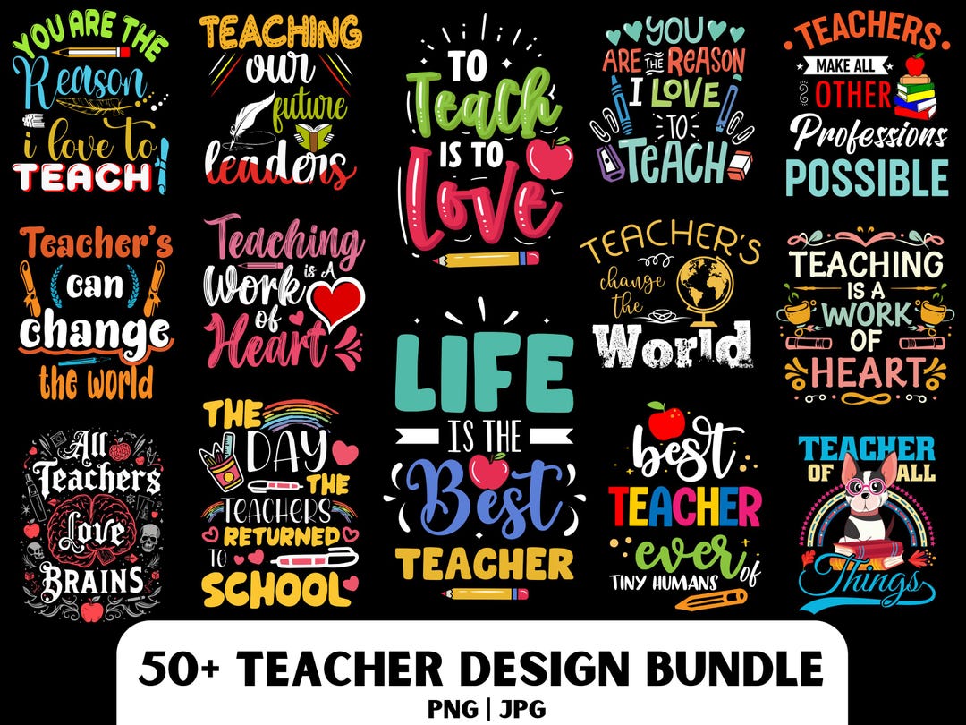 Teacher PNG Design Bundle: 50+ Trendy Teacher Quotes (digital Download ...
