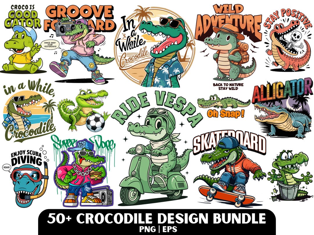 Crocodile Design Bundle: Alligator Shirt Design PNG & EPS Editable ...