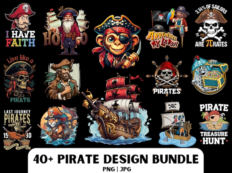Pirate PNG Bundle, Pirate Ship PNG, Cute Pirates Design, Pirate Shirt ...