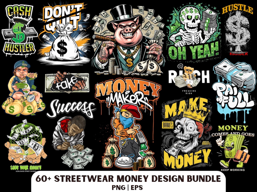 Money Streetwear PNG Bundle: T-shirt Design, Logo Stickers (digital ...
