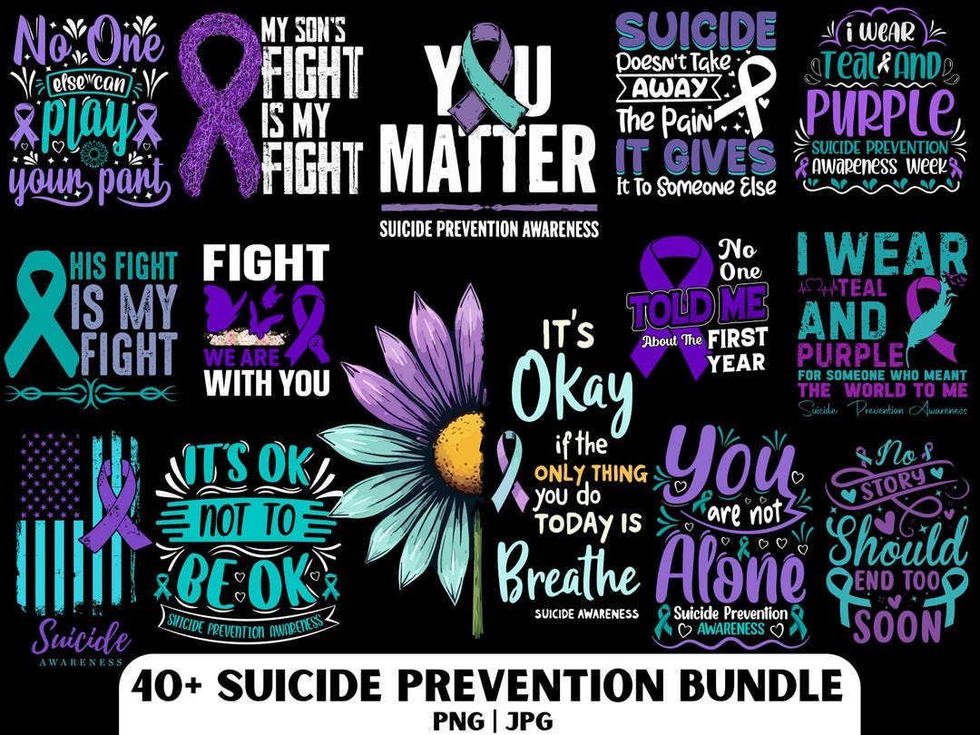 Suicide Prevention PNG Bundle, Awareness Ribbon Designs (digital ...