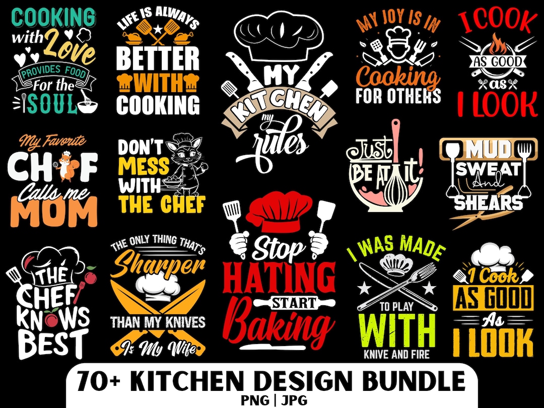 Kitchen Quotes PNG Design Bundle: Funny Cooking Designs (digital ...