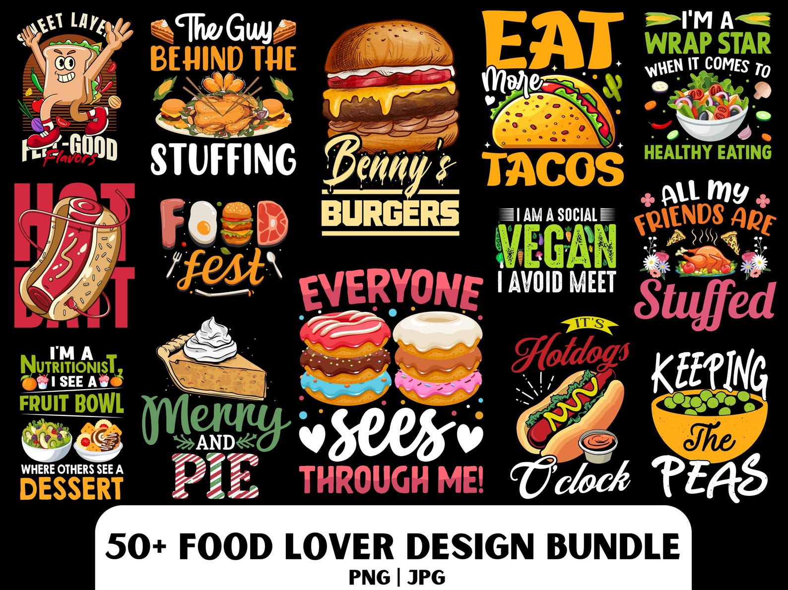 Food Lover PNG Bundle: 50+ Foodie Designs (digital Download) - Etsy