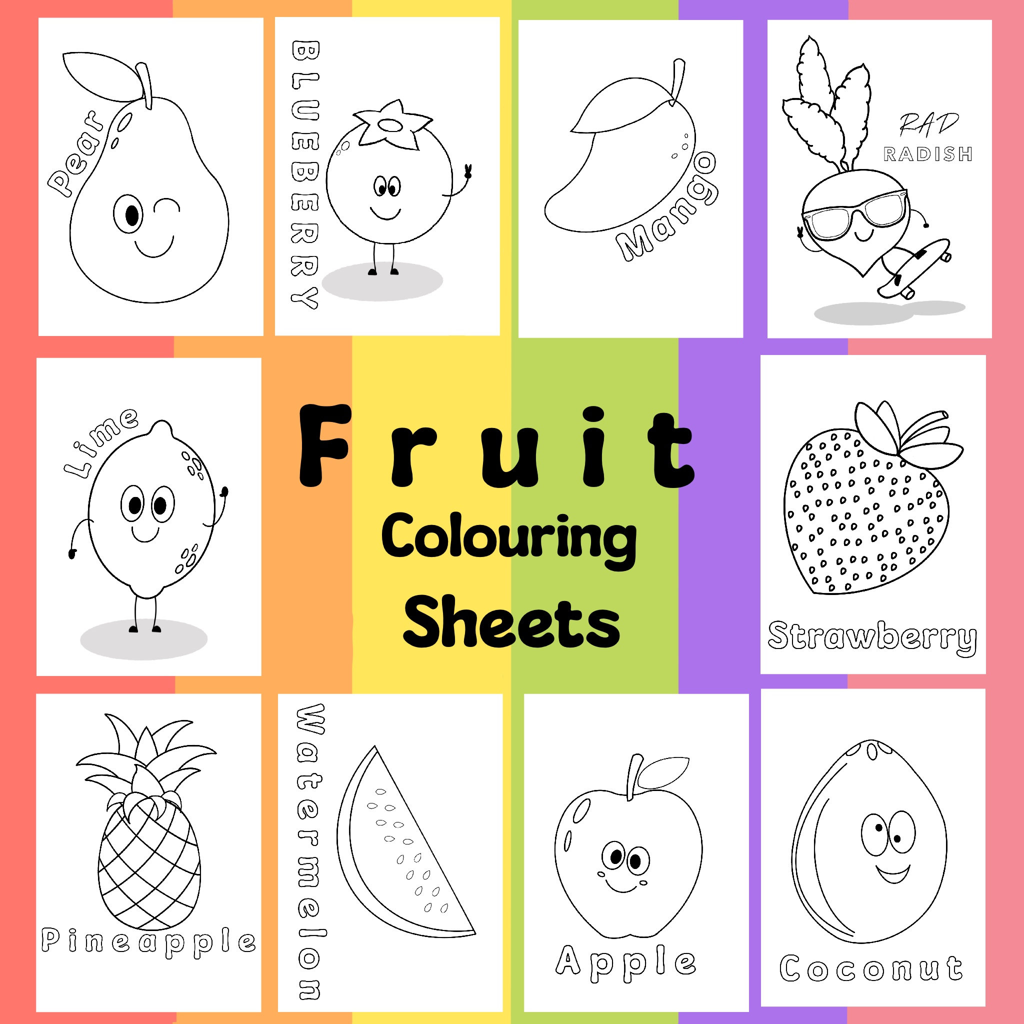 Easy Fruit Colouring Pages Colouring Sheets Kids Activity Print at Home ...