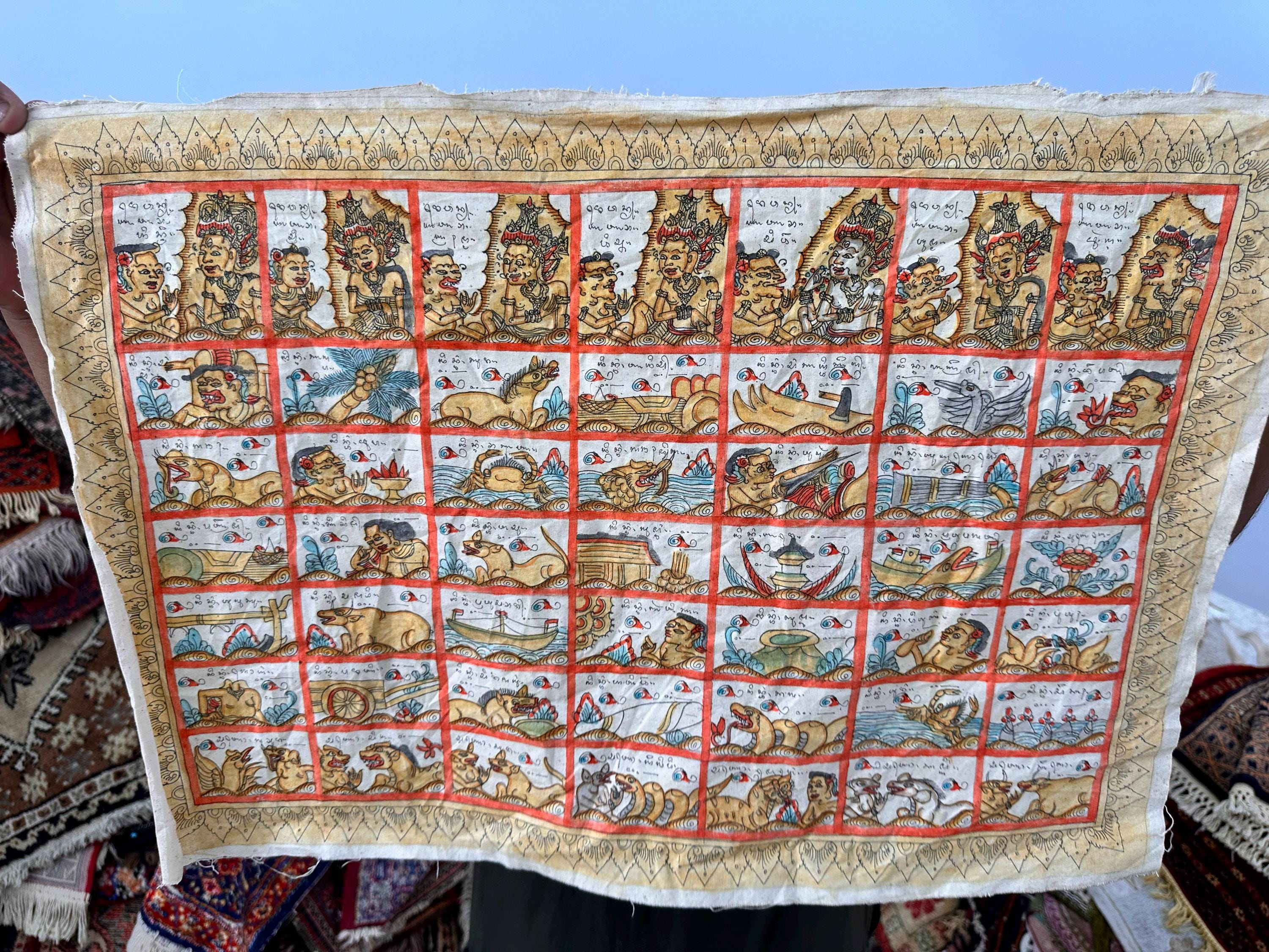 Vintage Balinese Palintangan Calendar Tapestry | Kamasan Art Wall ...