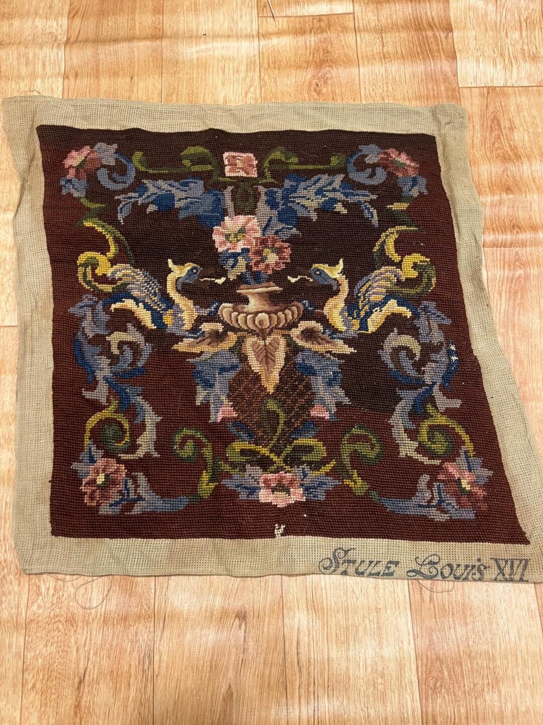 Vintage Needlepoint Unfinished Canvas, Medieval Tapestry Needlework ...