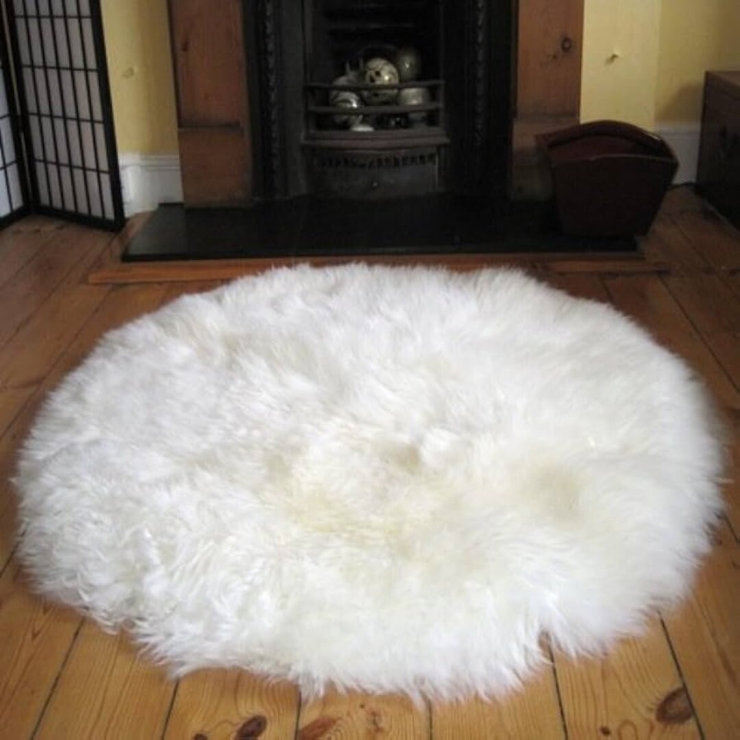 Round Sheepskin Rug Ivory White Sheep Skin Patchwork Rug Sheepskin ...
