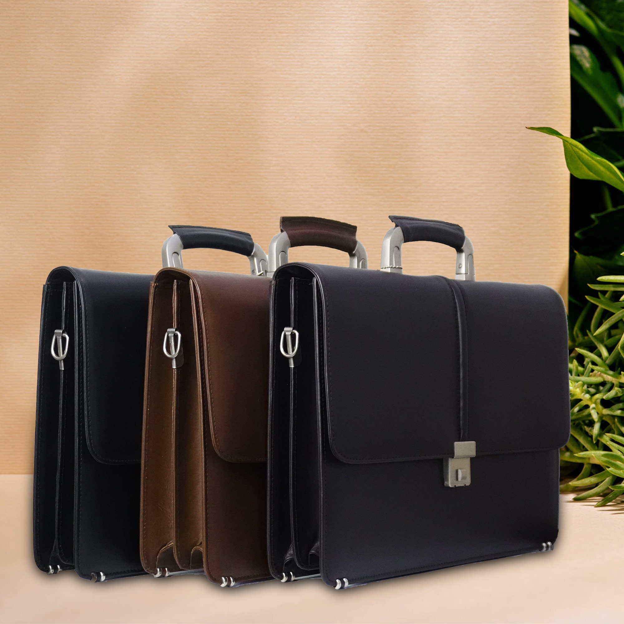 Leather Briefcase With Handle & Straps for Men and Women - Etsy