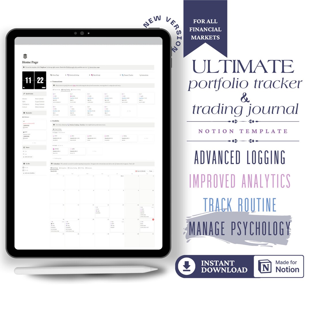 Ultimate Portfolio Tracker & Trading Journal Notion Template Position, Swing, Day Trading ...