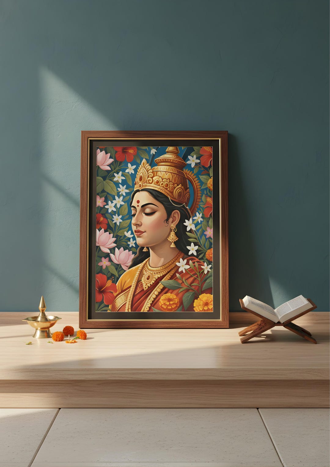 Goddess Parvati, Indian Wall Art, Hindu Goddess Poster, Floral Devi ...
