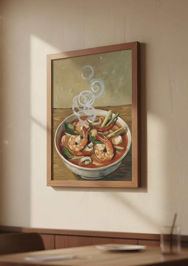 Tom Yum Goong Oil Painting Print, Modern Thai Kitchen Art (digital ...