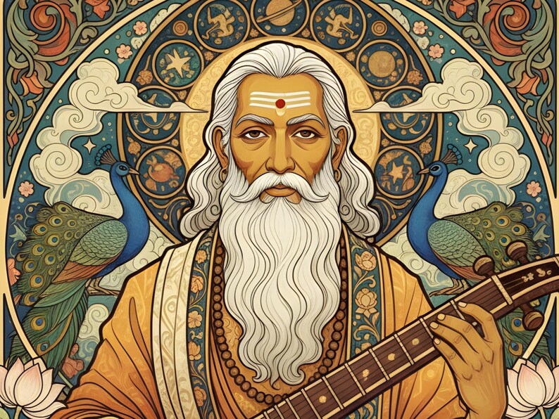 Narada Muni Art Nouveau Print | Hindu God Vintage Wall Art (digital ...