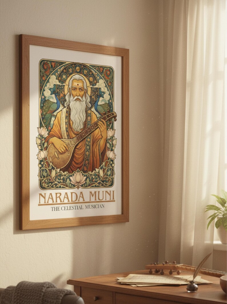 Narada Muni Art Nouveau Print | Hindu God Vintage Wall Art (digital ...
