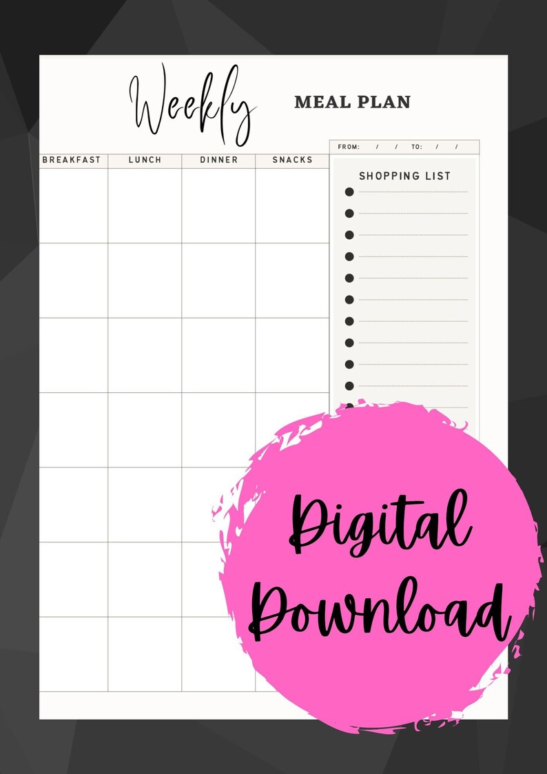 WEEKLY MEAL PLANNER Printable Downloads Shopping Convenience Cute and ...