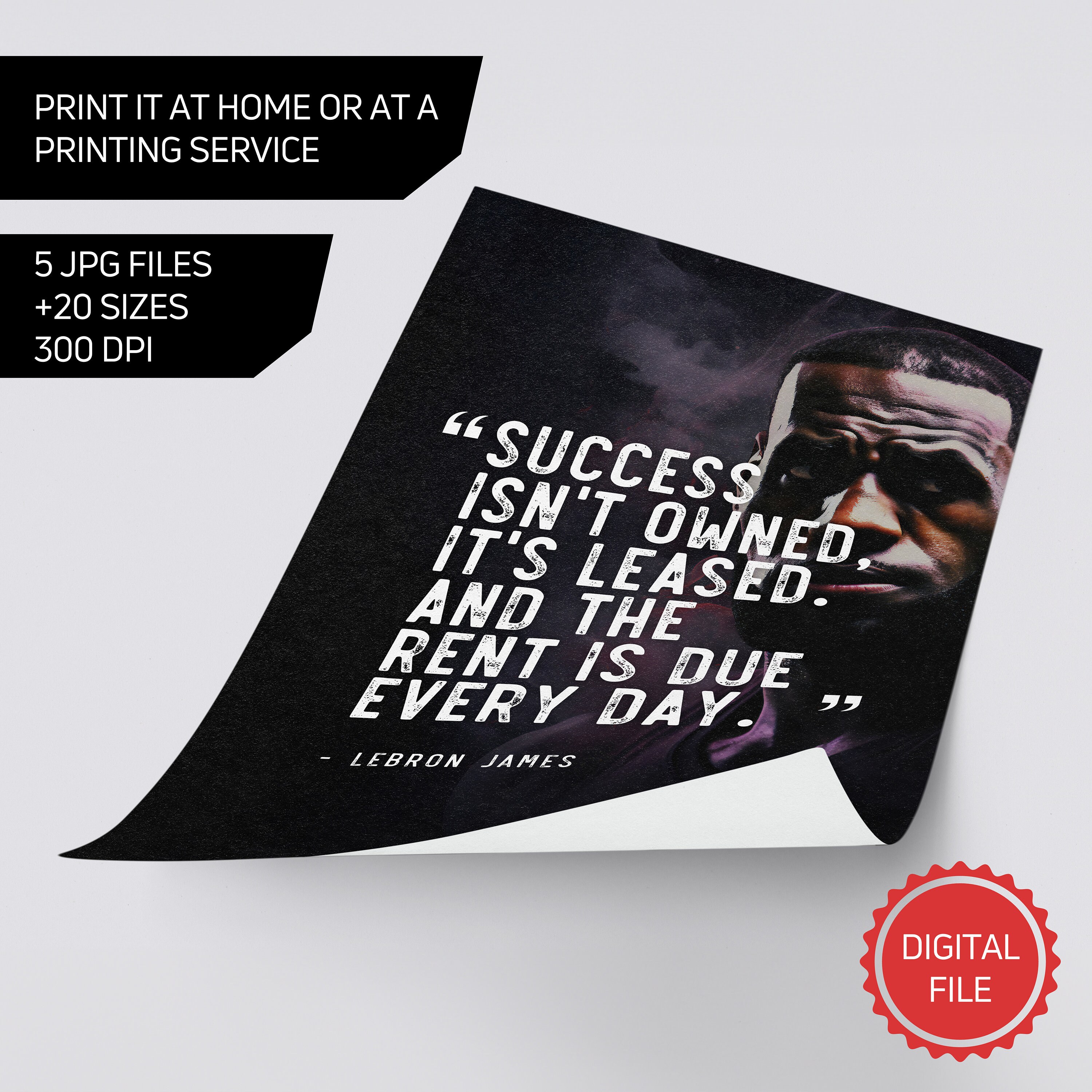 Lebron James Poster Inspirational Quote NBA Wall Art NBA Legend Lakers ...