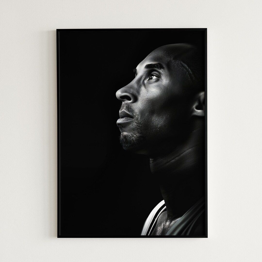 Kobe Bryant Poster, Basketball Printable Wall Art, Portrait, Black ...