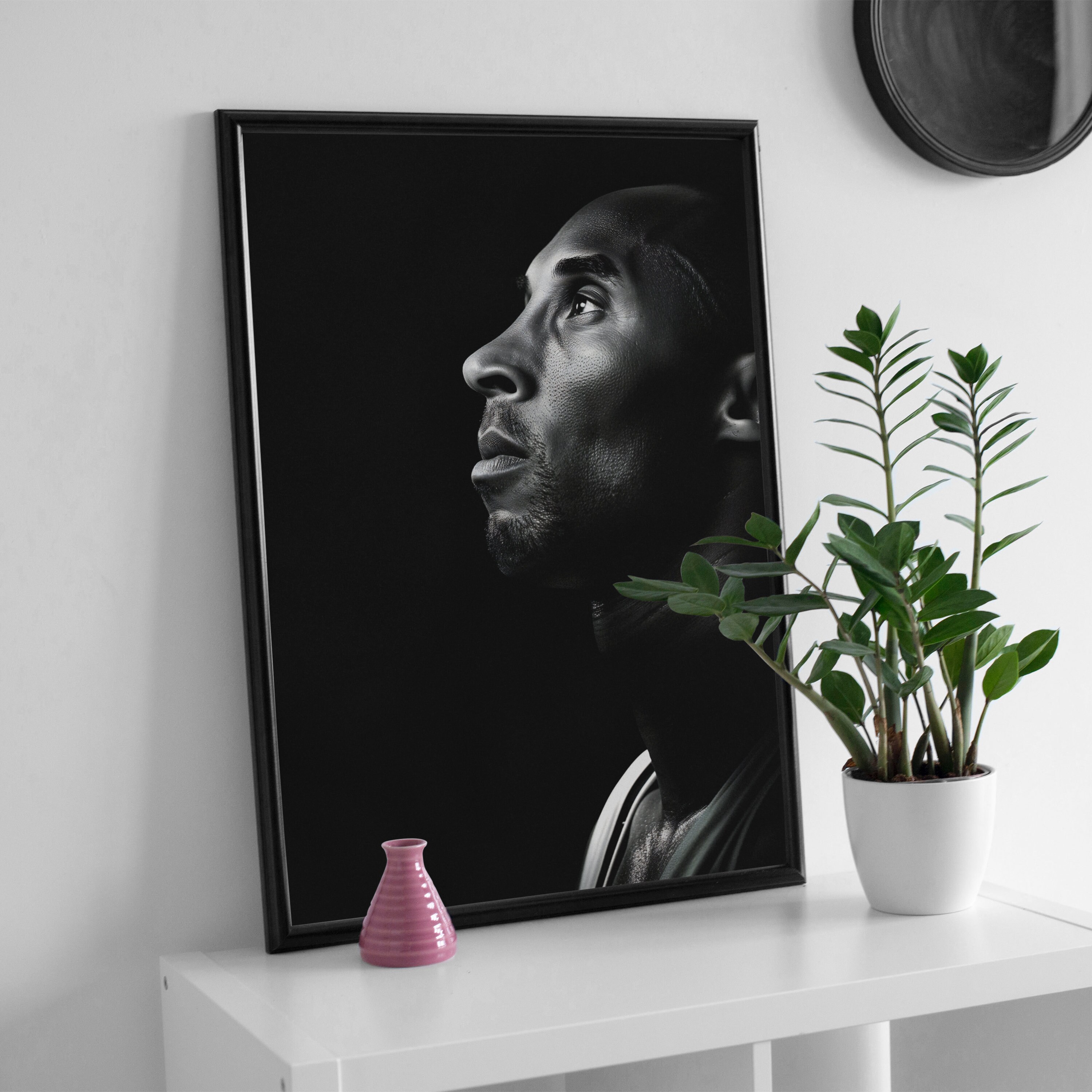 Kobe Bryant Poster, Basketball Printable Wall Art, Portrait, Black ...