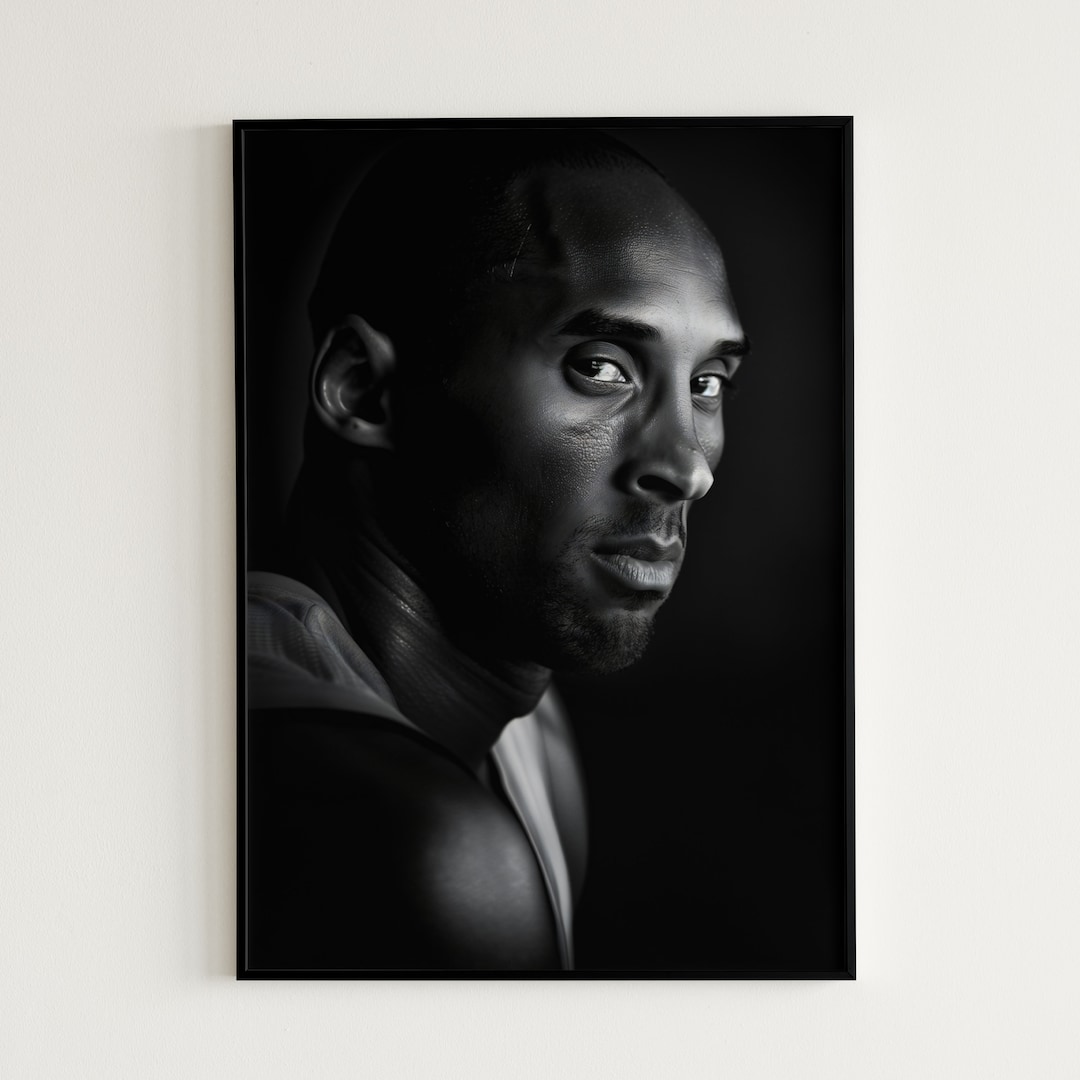 Kobe Bryant Poster, Printable Wall Art, Basketball Portrait, Black ...