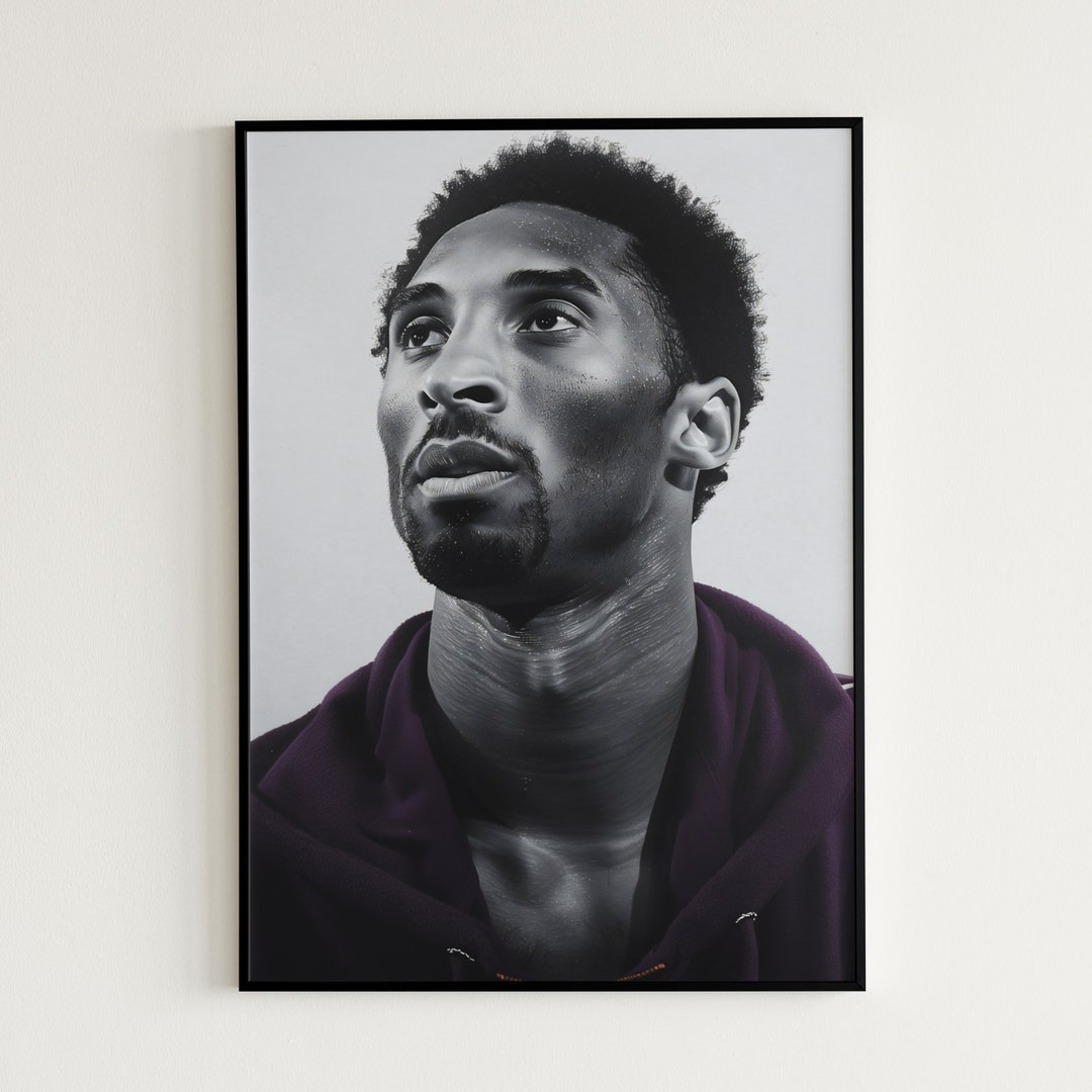 Kobe Bryant Poster, Basketball Printable Wall Art, Portrait, Black ...