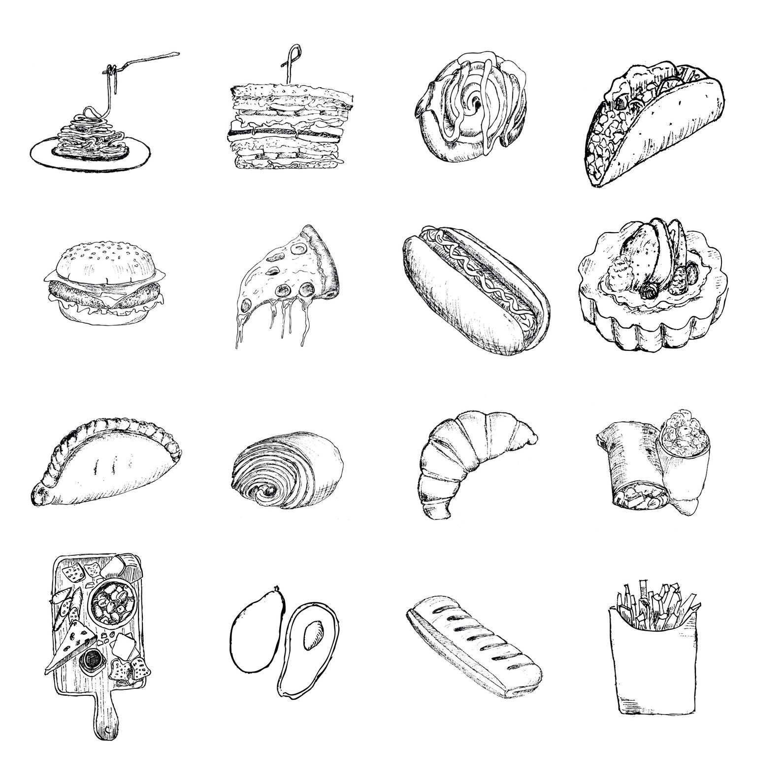 Hand Drawn Food Illustrations Icons, Icon Bundle Food Icons, Food Icons ...