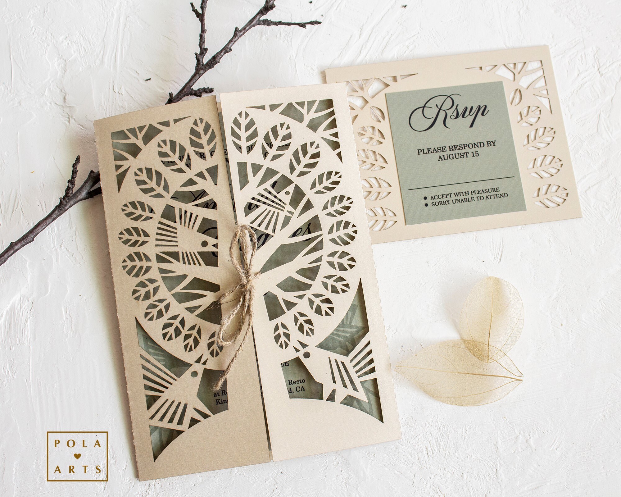 Folk Invitation Template SVG, Rustic Wedding, Tree Folding Branches ...