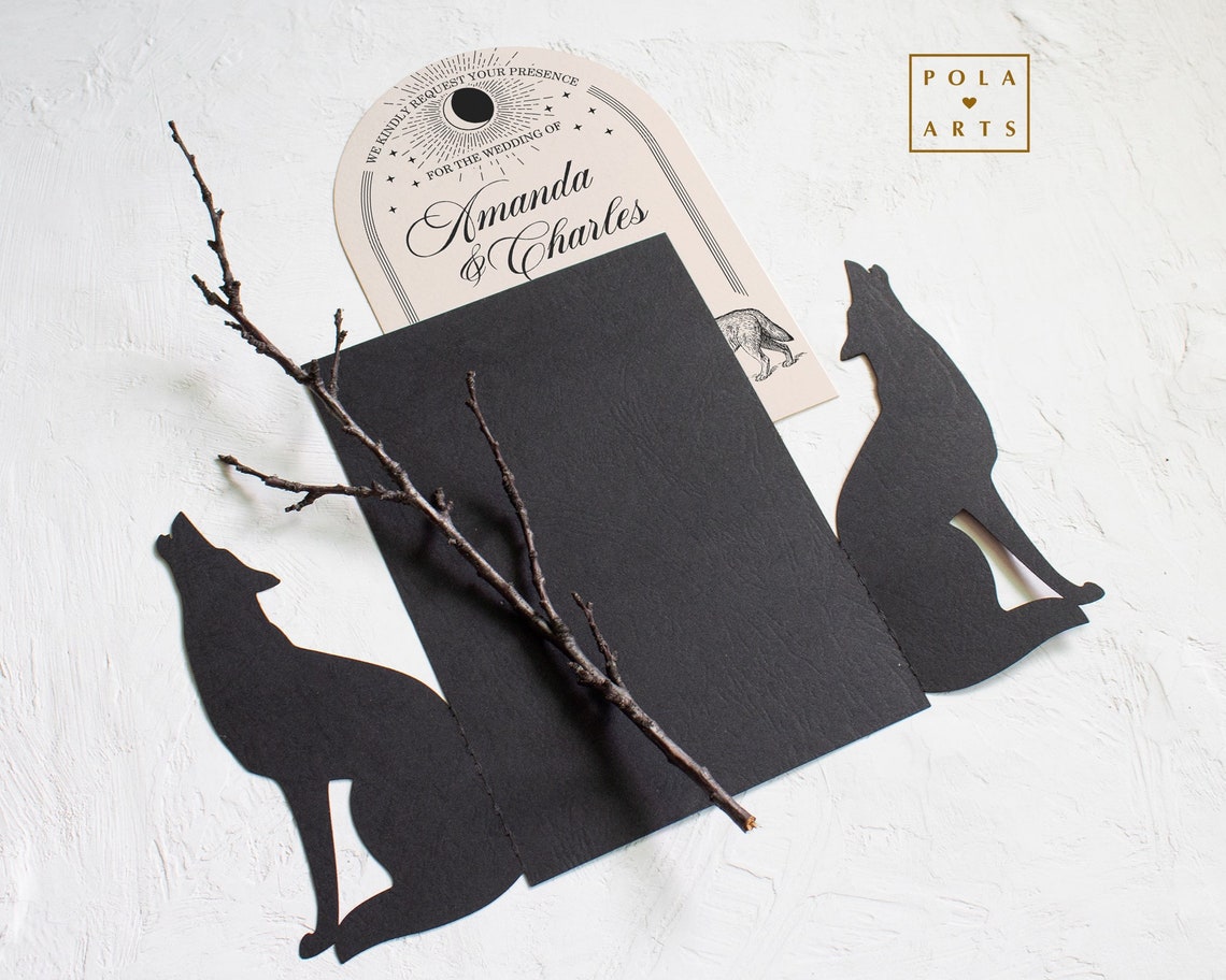 Gothic Wolf Invitation Template SVG, Wedding Wolves Gatefold Invite ...