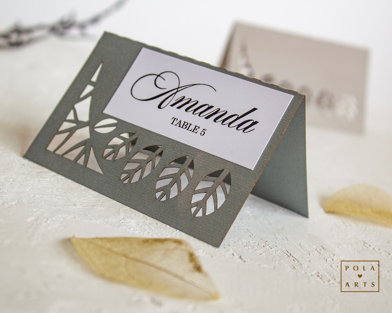Dry Leaves Place Card Svg Template, Tree Branches Wedding Table Guest ...