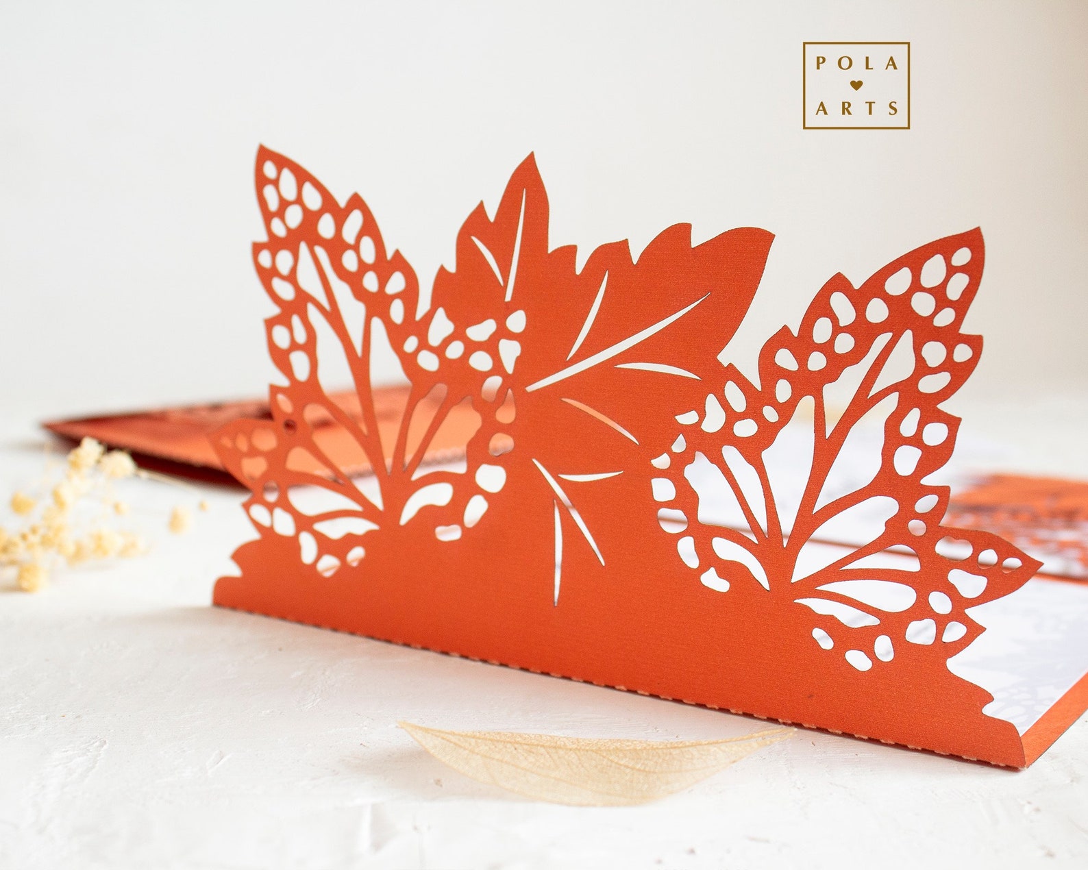 Wedding Trifold Invitation SVG, Dry Maple Leaves Autumn Wedding ...