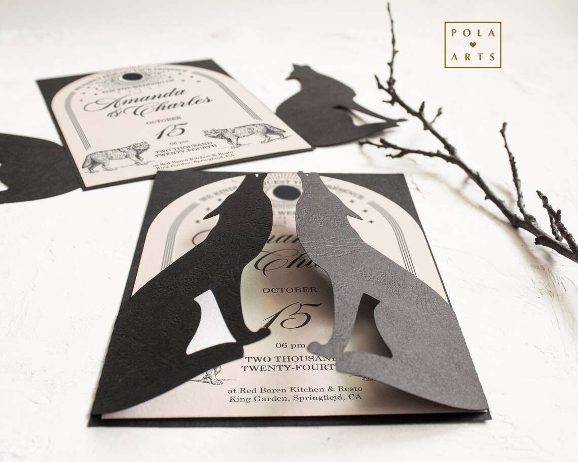 Gothic Wolf Invitation Template SVG, Wedding Wolves Gatefold Invite ...