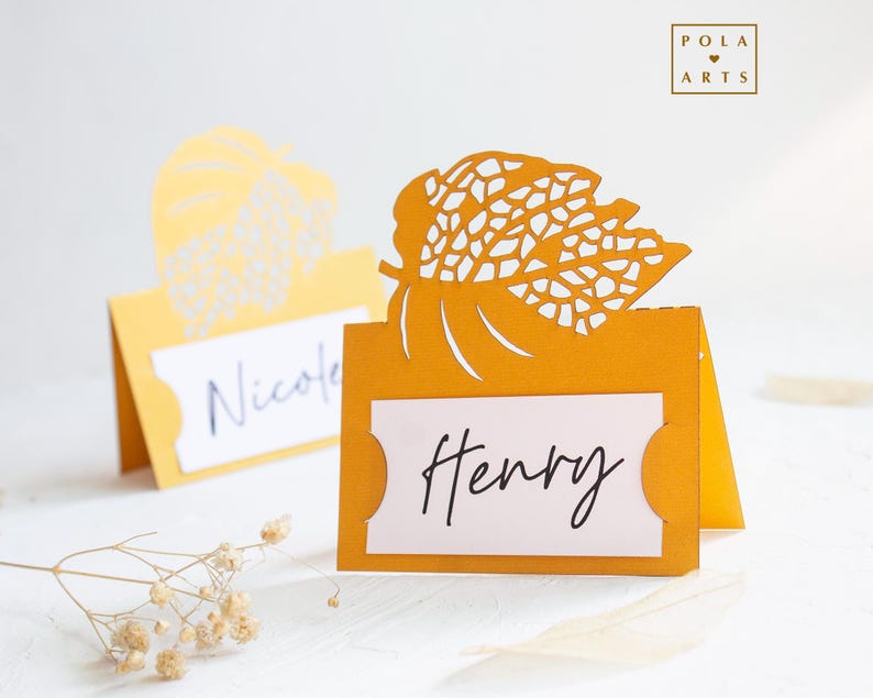 Fall Wedding Place Cards SVG, Dry Leaf Table Decor Escort Card, Two ...
