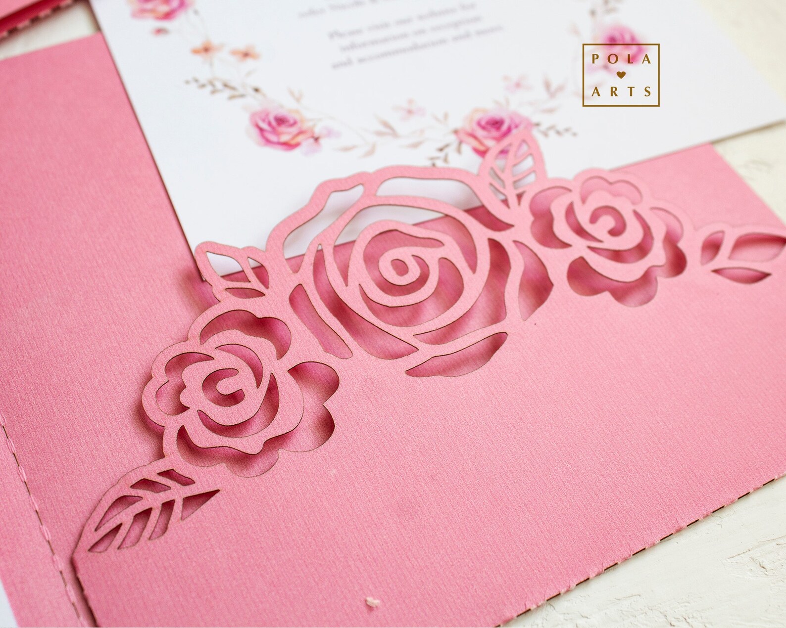 Wedding Invitation 6x6 Template SVG, Gatefold Pocket Roses Invite Card ...