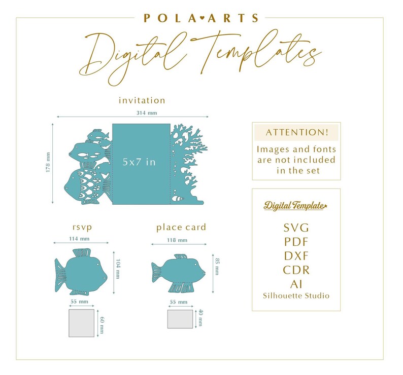 Sea Wedding Set Invitation Template Svg, Coral Reef With Fish Envelope ...