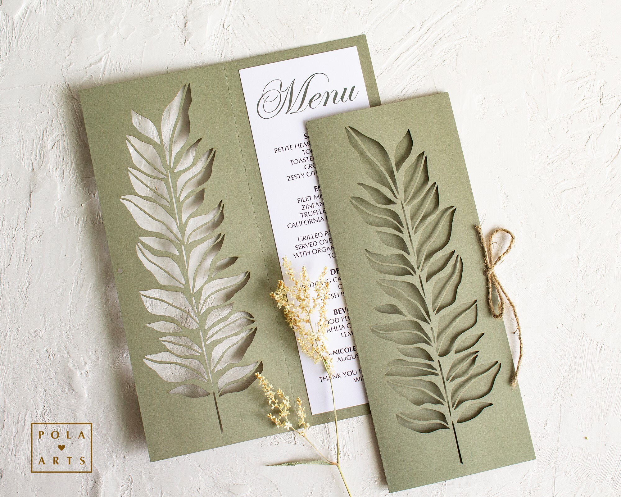 Wedding Menu Template Svg, Olive Branch With Leaves Template, Folding ...