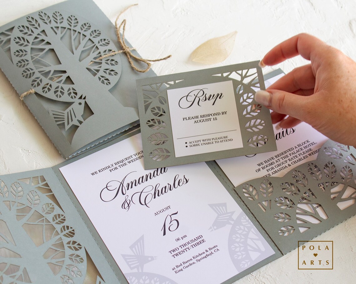 Wedding Tree Invitation Template SVG, Rustic Wedding, Trifold Branches ...