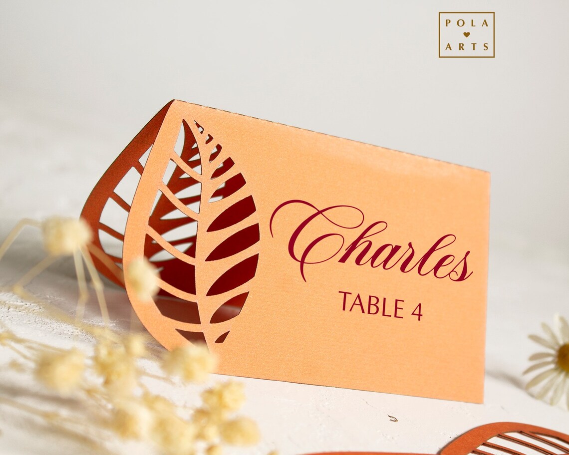 Place Card Svg Template Fall Wedding Dry Leaf Autumn Escort - Etsy