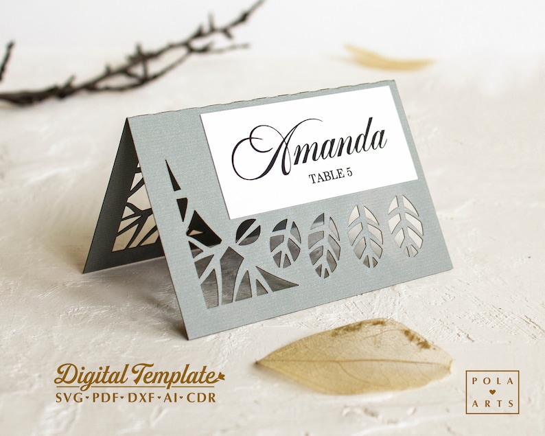 Dry Leaves Place Card Svg Template, Tree Branches Wedding Table Guest ...