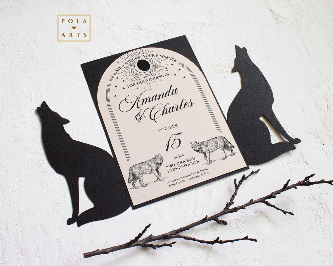 Gothic Wolf Invitation Template SVG, Wedding Wolves Gatefold Invite ...