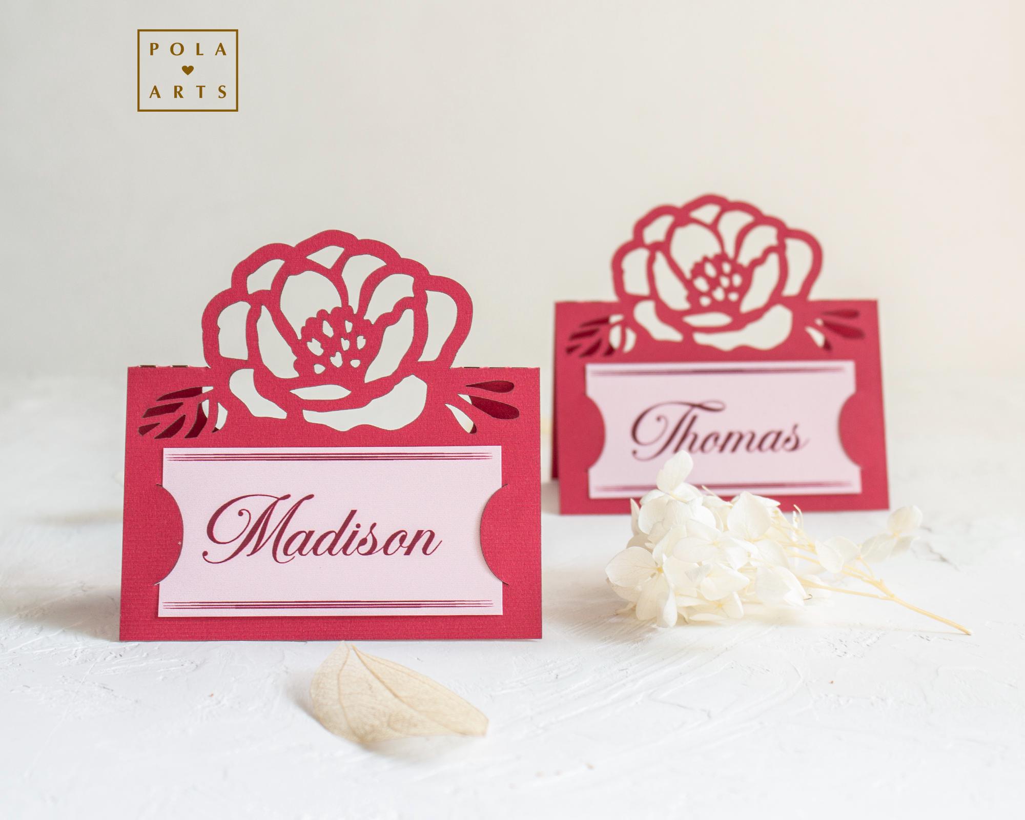 Flower Wedding Place Card SVG, Roses Escort Table Card Template for ...