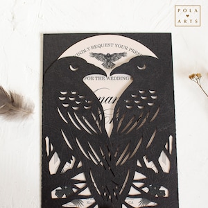 Gothic Wedding Invitation Template Svg, Crows Halloween Gatefold Invite ...