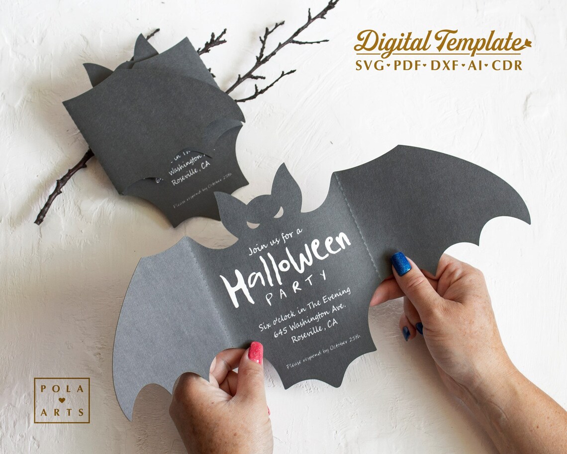 Bat Invitation Template Svg Gothic Wedding Halloween Decor - Etsy