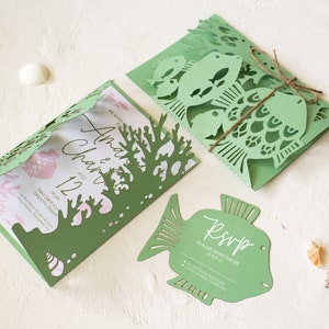 Sea Wedding Set Invitation Template Svg, Coral Reef With Fish Envelope ...