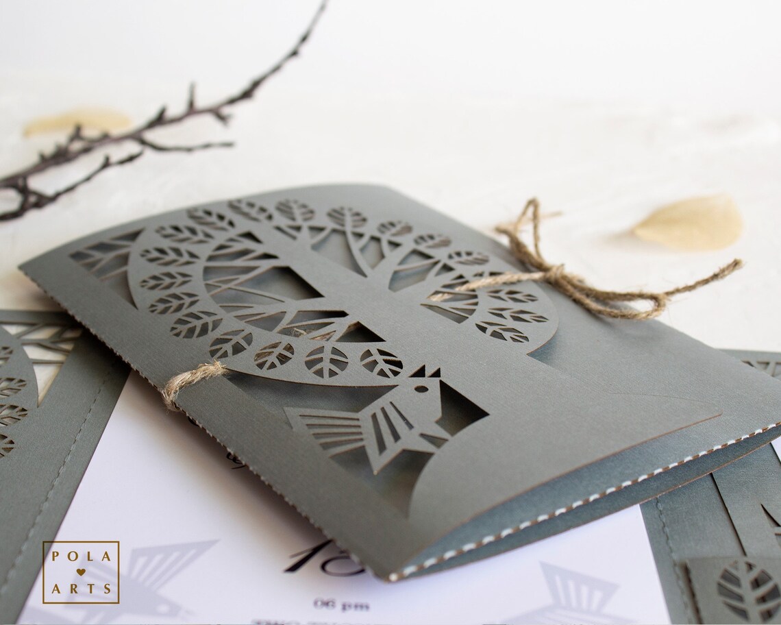 Wedding Tree Invitation Template SVG, Rustic Wedding, Trifold Branches ...