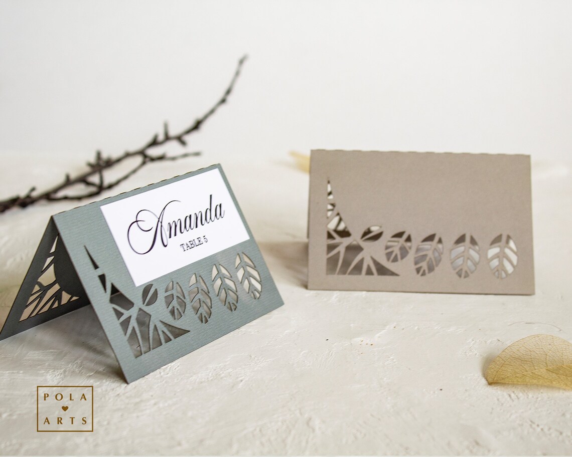 Dry Leaves Place Card Svg Template, Tree Branches Wedding Table Guest ...