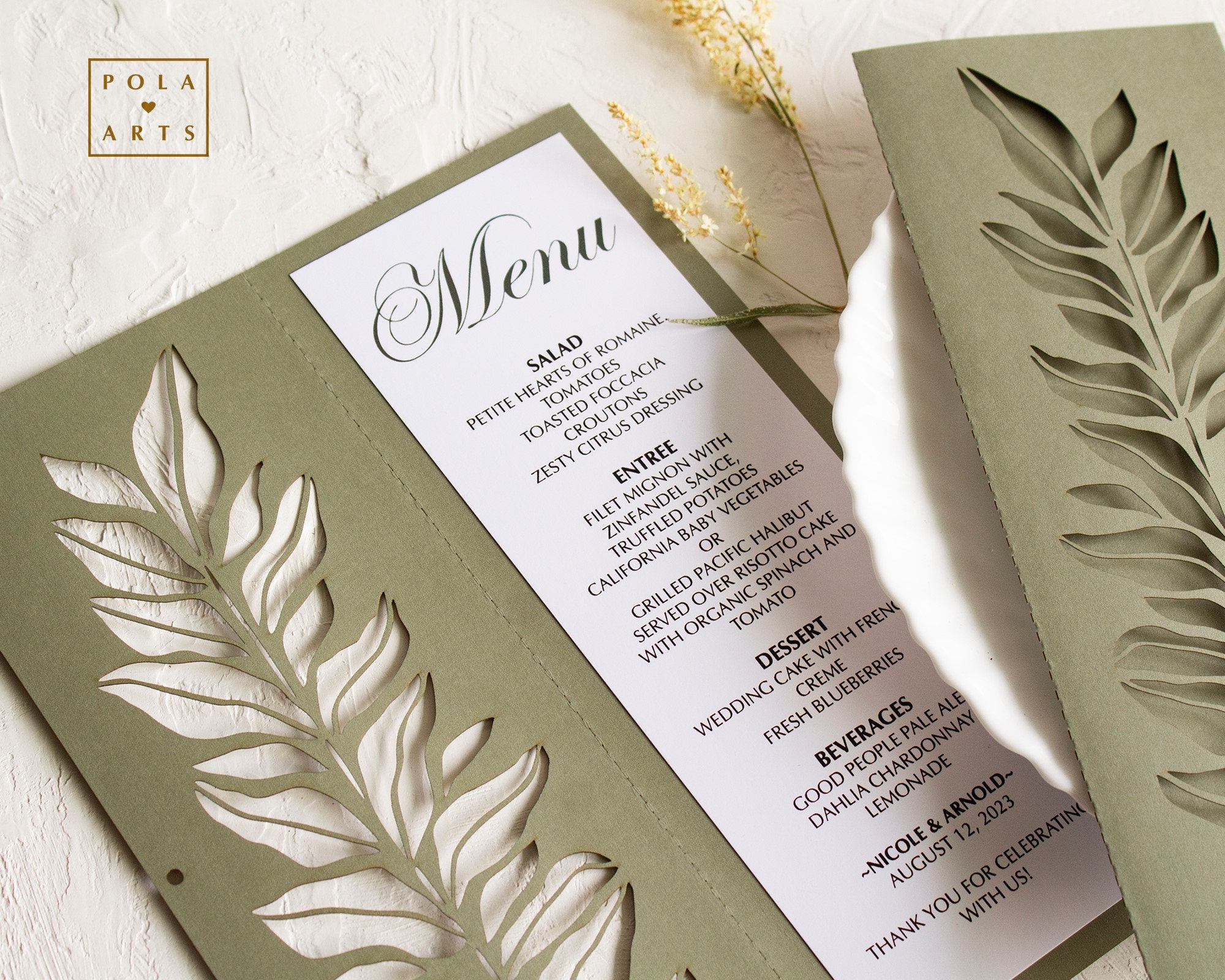 Wedding Menu Template Svg, Olive Branch With Leaves Template, Folding ...