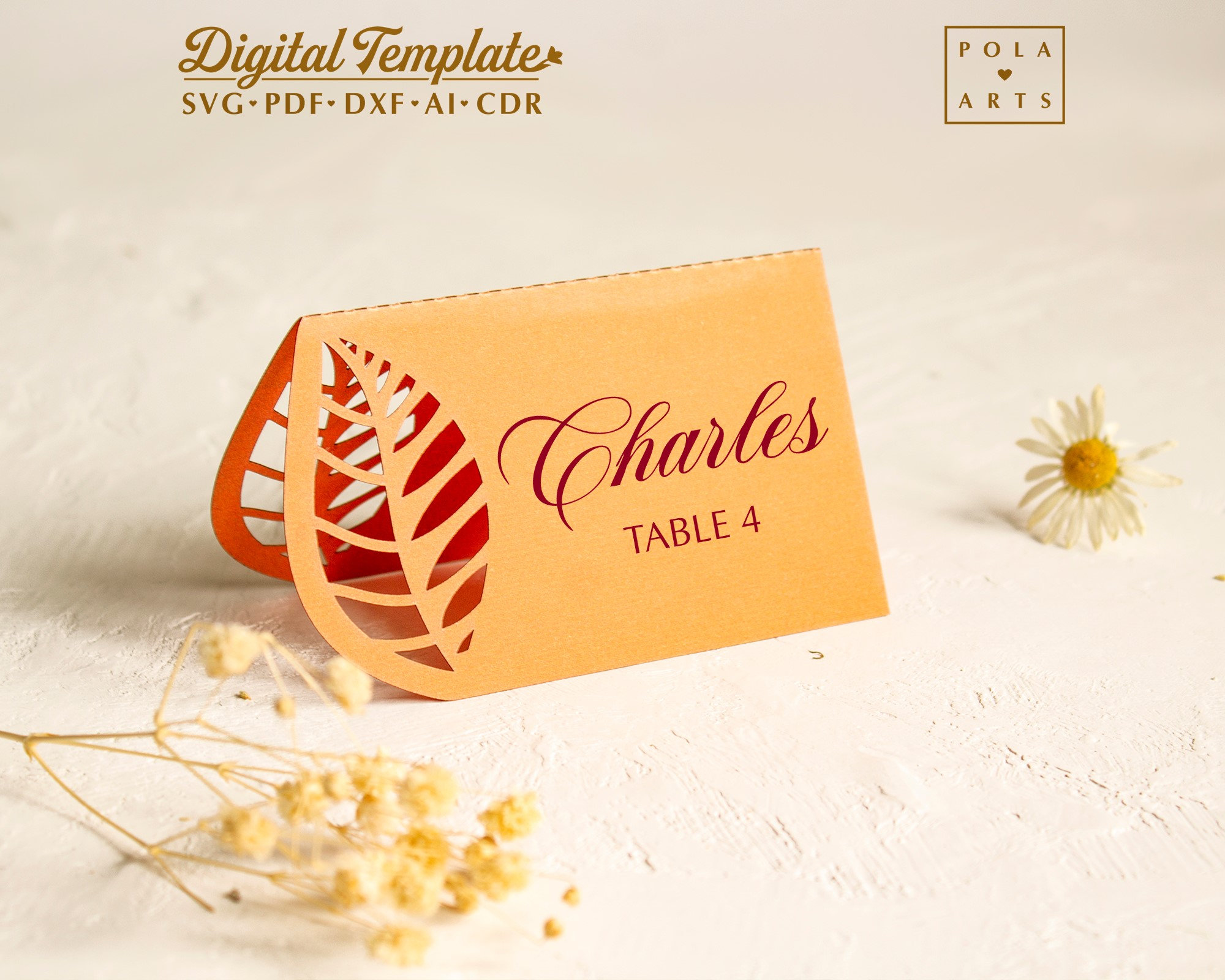 Place Card Svg Template Fall Wedding Dry Leaf Autumn Escort - Etsy