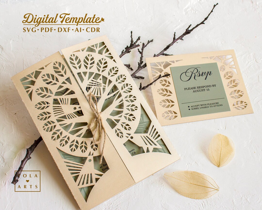 Folk Invitation Template SVG, Rustic Wedding, Tree Folding Branches ...