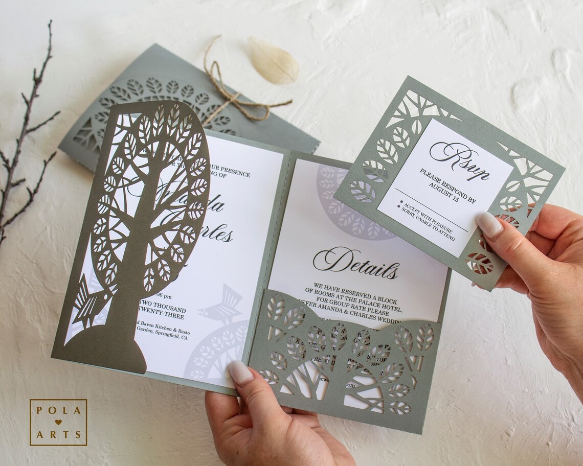 Wedding Tree Invitation Template SVG, Rustic Wedding, Trifold Branches ...