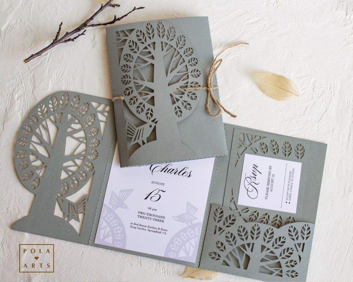Wedding Tree Invitation Template SVG, Rustic Wedding, Trifold Branches ...
