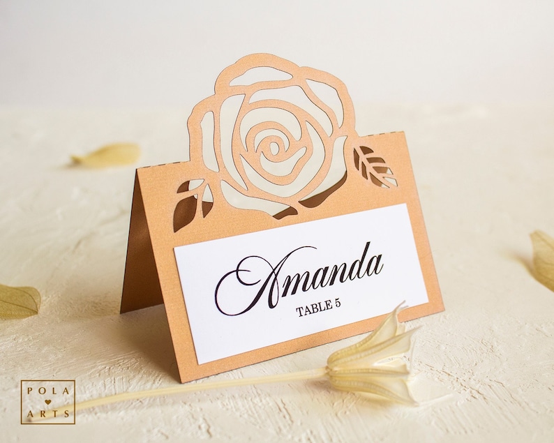 Rose Place Card Template Svg, Wedding Table Card for for Cricut, Laser ...